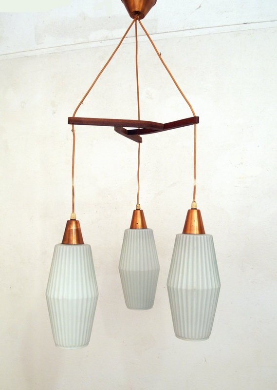 Danish ceiling light in opaline brass and teak circa 1950 - Vintage ...
